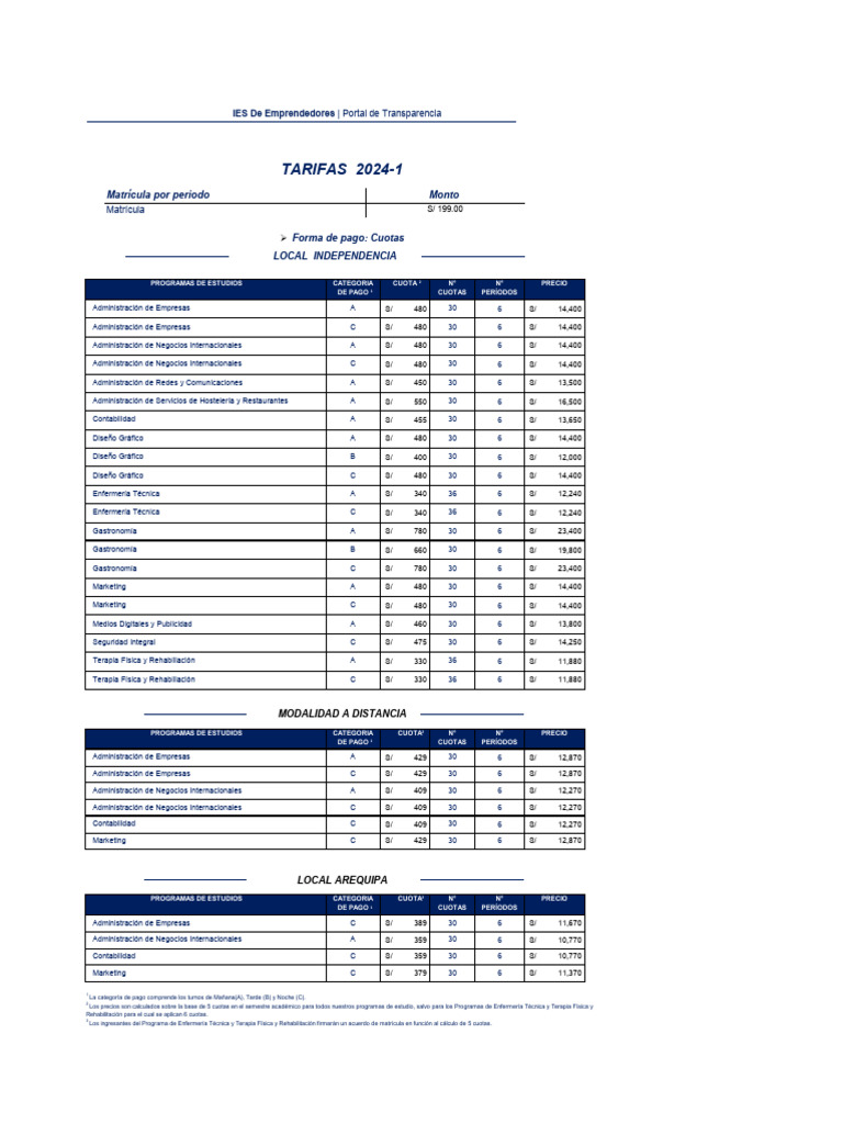 Tarifario 2024 1 | PDF | Economía Financiera | Business