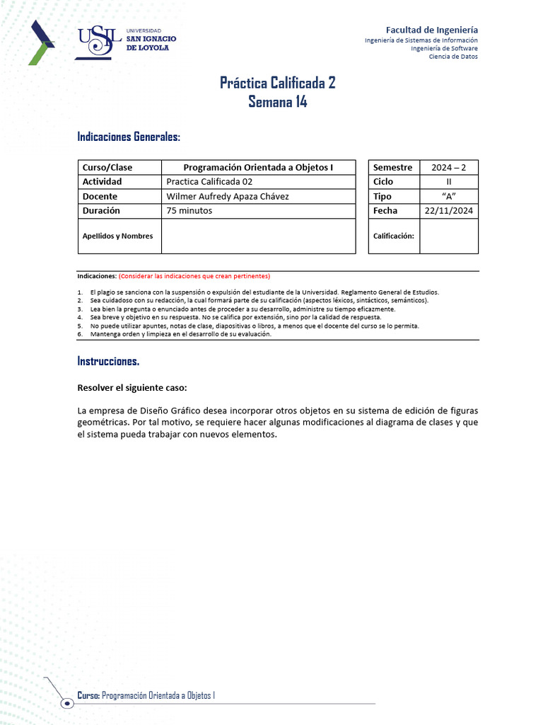 [02-24-2] 14 - Practica Calificada 2 | PDF | Constructor (Programación Orientada a Objetos ...