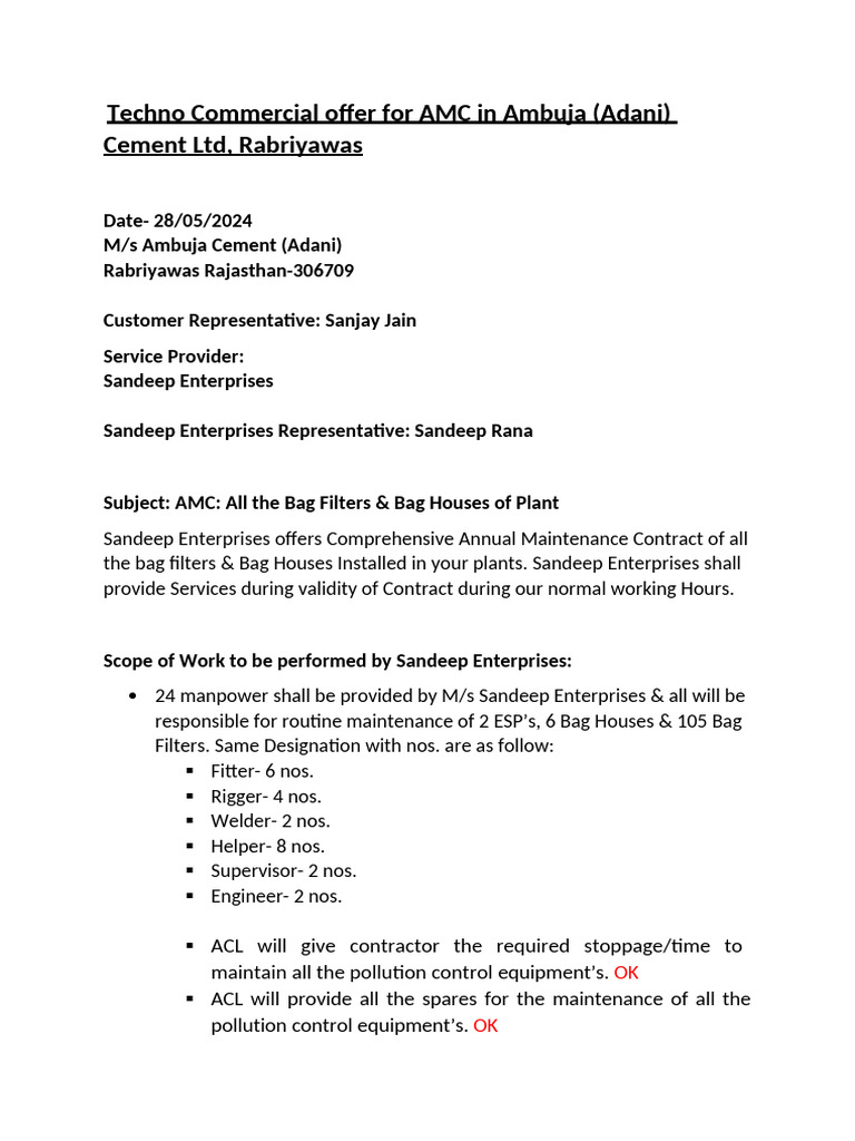 AMC Proposal for Ambuja Cement Filters | PDF