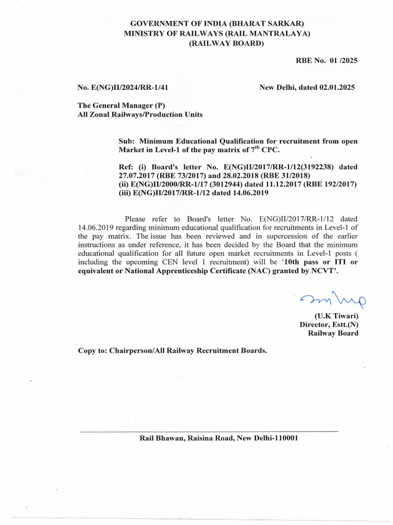 Railway Recruitment Qualification Update | PDF