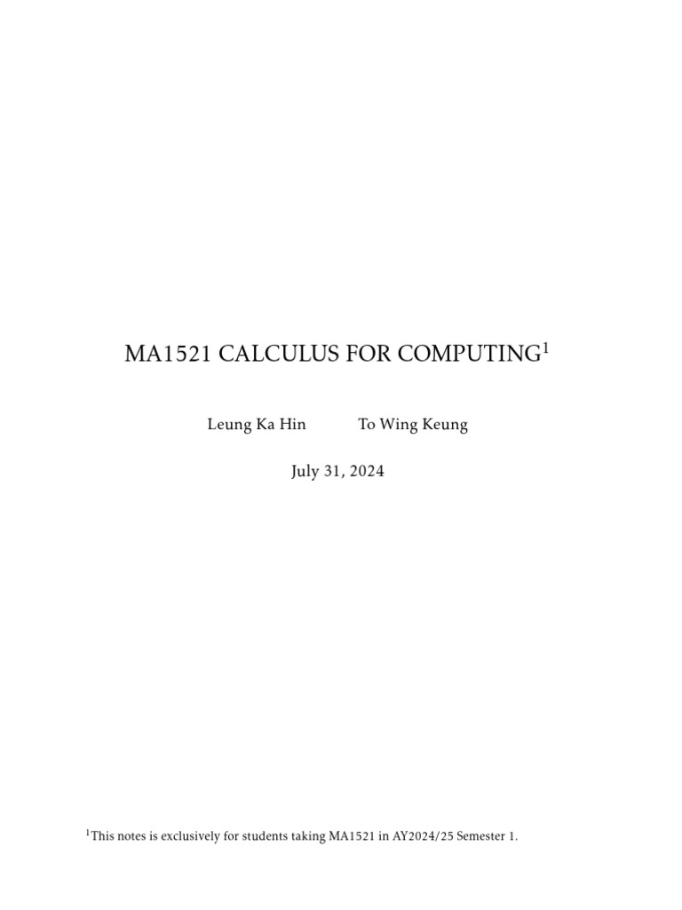 MA1521 Lecture Notes | PDF | Derivative | Integral