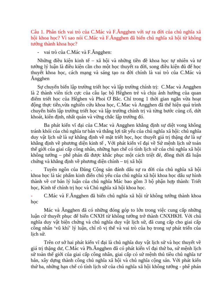 Đề cương TL CNXH | PDF