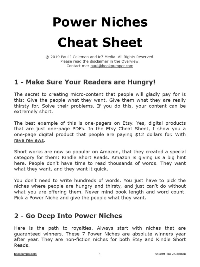 Power Niches Cheat Sheet | PDF