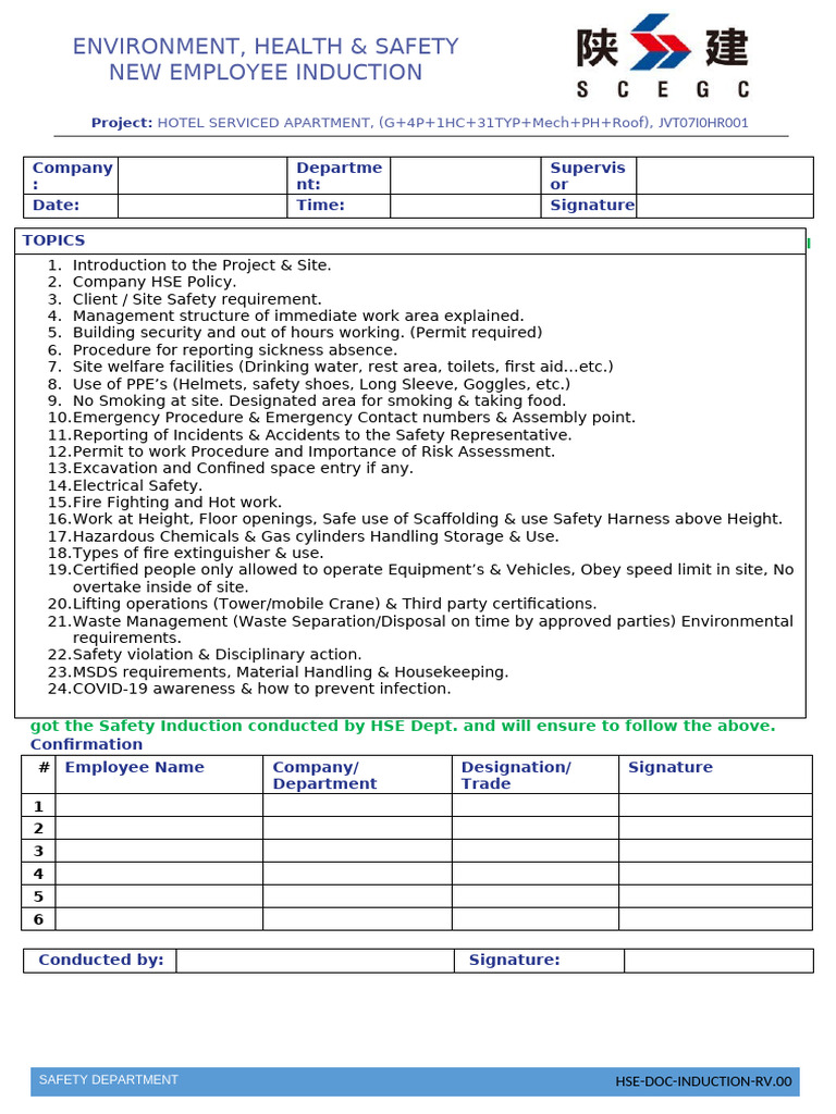 New Employee Safety Induction Guide | PDF | Occupational Safety And ...