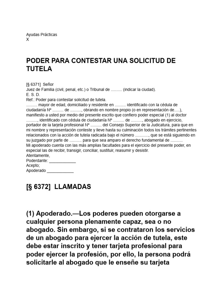 Poder para Contestar Tutela Legal | PDF
