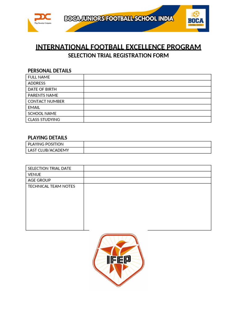 IFEP Selection Trial Registration Form | PDF