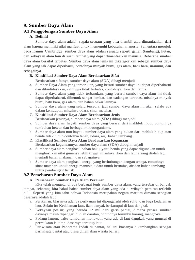 Klasifikasi dan Persebaran Sumber Daya Alam | PDF