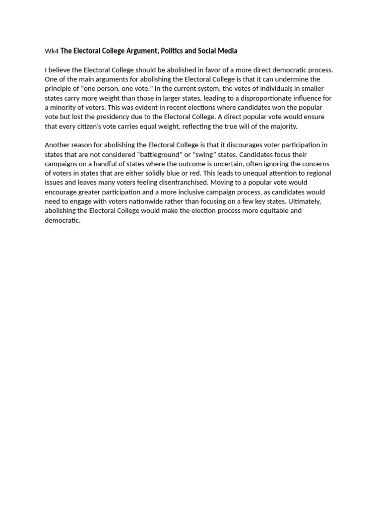 Wk4 The Electoral College Argument | PDF