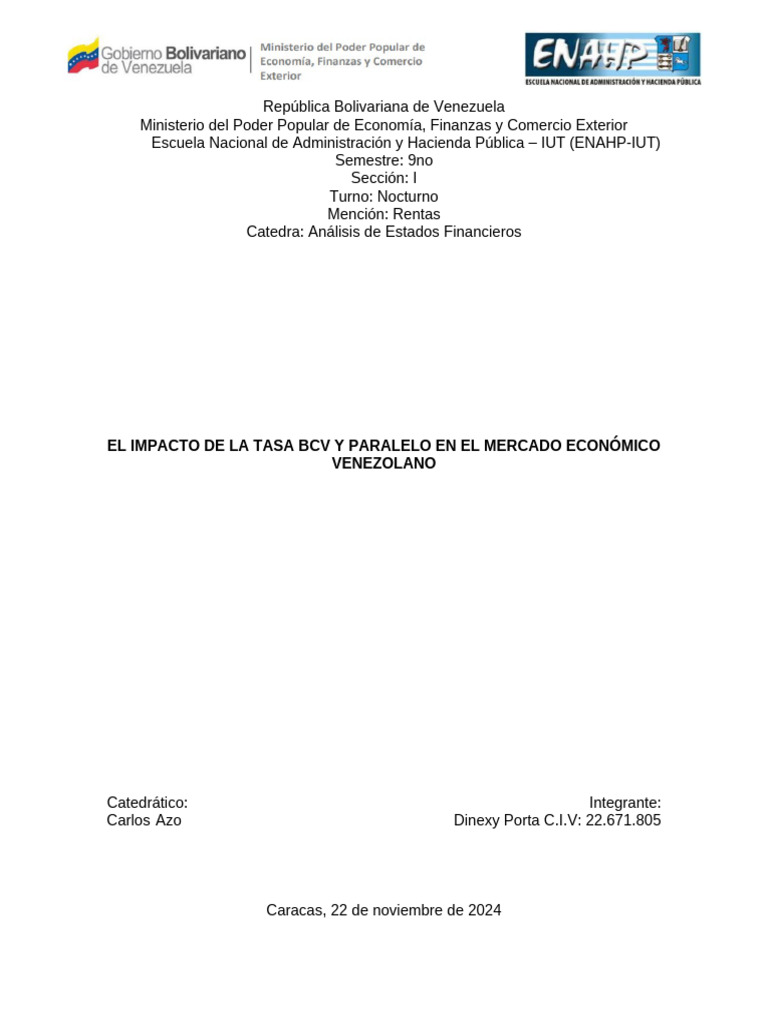 Impacto Tasa BCV Paralelo Dinexy | PDF | Inflación | Tipo de cambio