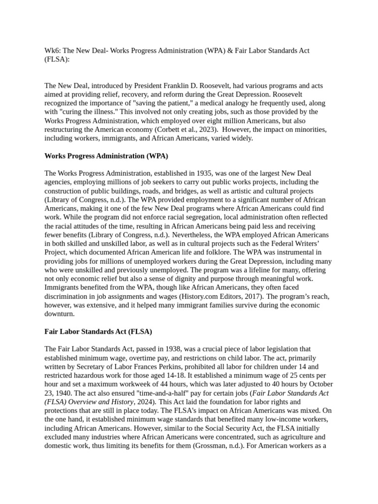 Wk6 the New Deal | PDF | New Deal | Works Progress Administration