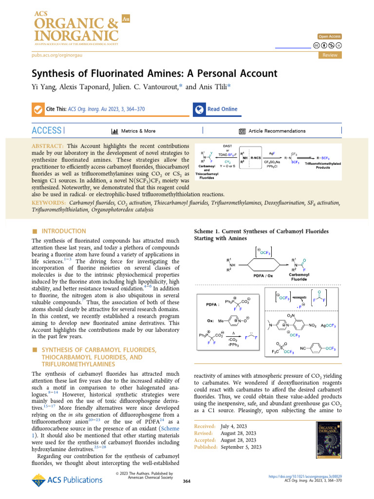 Yang Et Al 2023 Synthesis of Fluorinated Amines A Personal Account ...