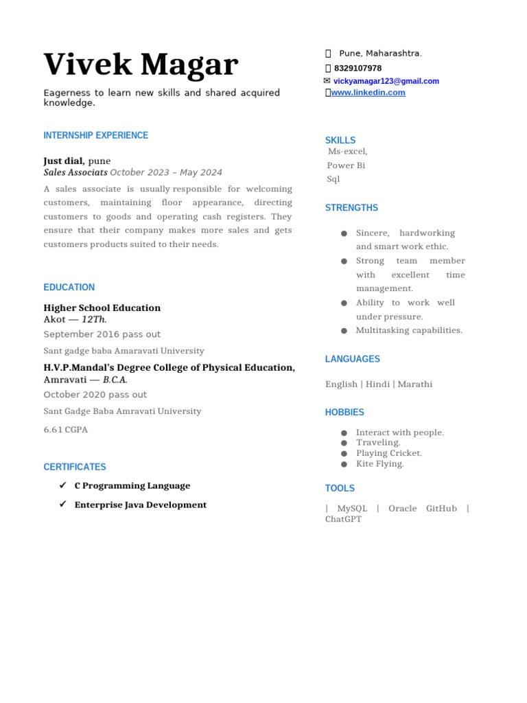 vivek.cv | PDF | Databases | My Sql