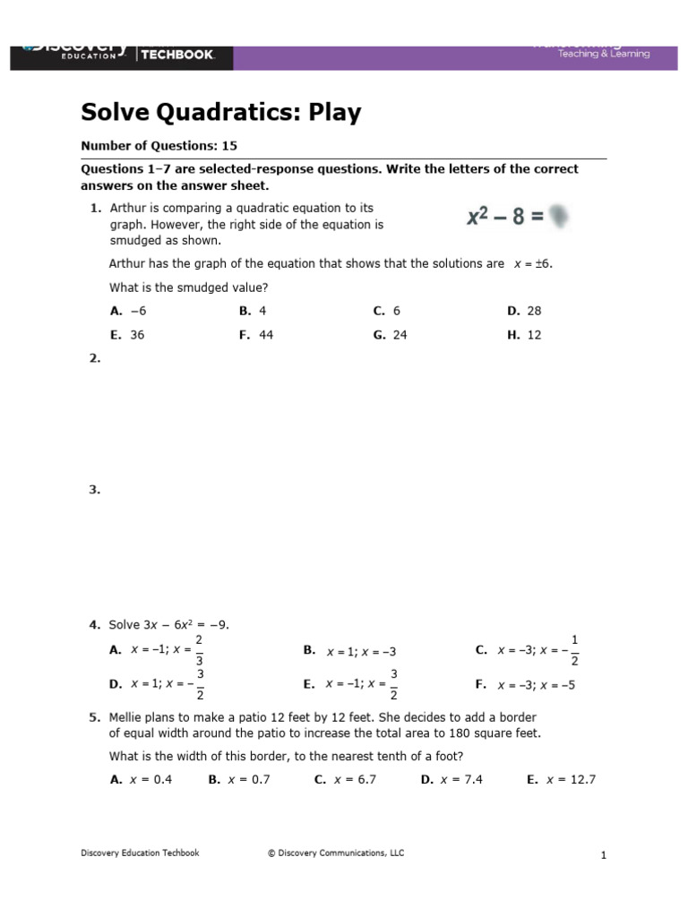 3. HW - Quadratic Equations | PDF | Quadratic Equation | Algebra