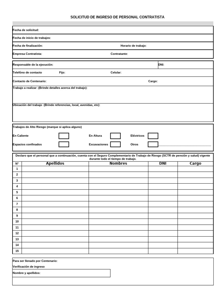 Ingreso Personal de Contratista | PDF