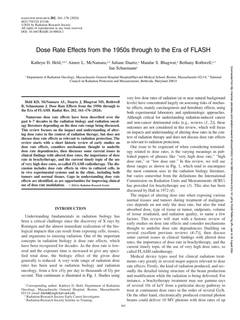Dose Rate Effects from the 1950s through to the Era of FLASH - Kathryn ...