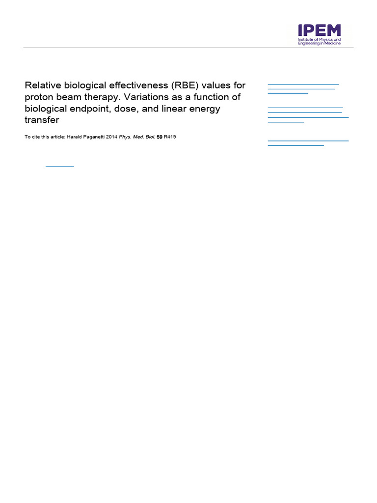 Relative biological effectiveness (RBE) values for proton beam therapy ...