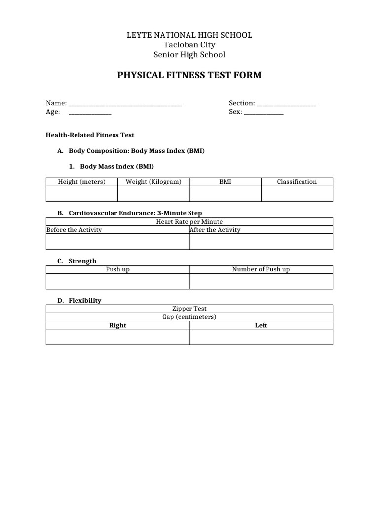 Fitness Test Form | PDF