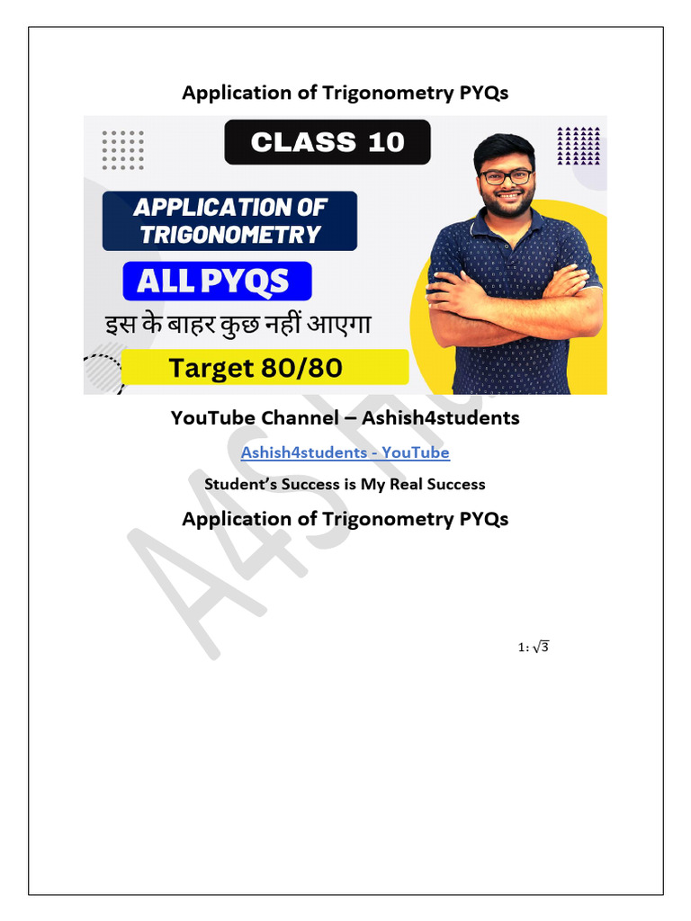 9.application of Trigonometry PYQs | PDF | Angle | Trigonometry