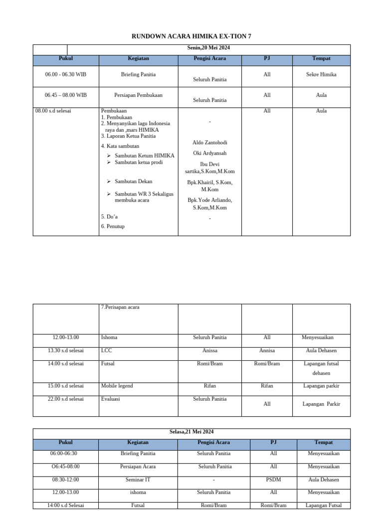 Rundown Acara Himika Ex-Tion 7 Rehab-1 | PDF