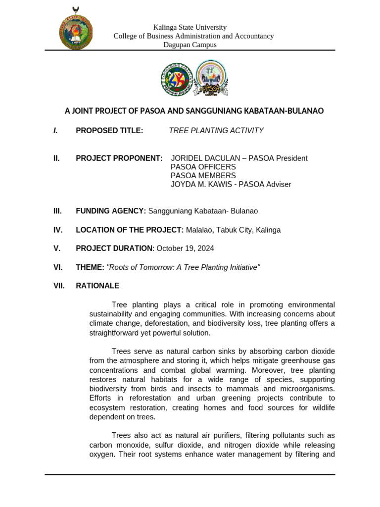 Tree Planting Project Proposal | PDF | Climate Change Mitigation ...