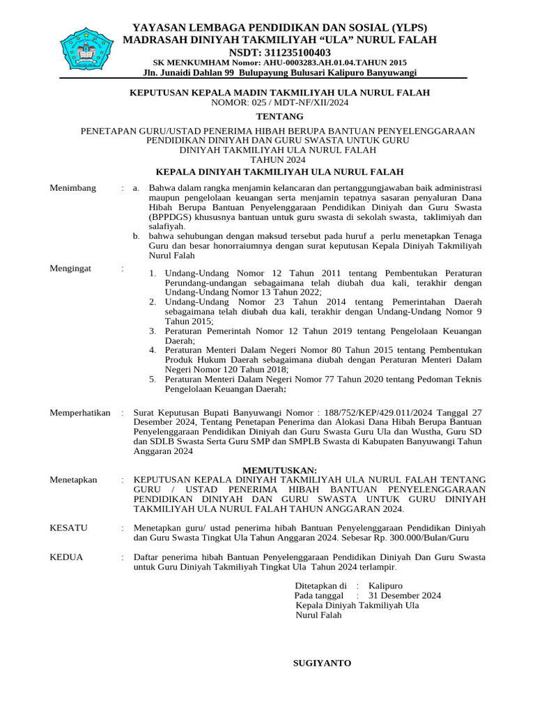 Contoh SK Madin | PDF