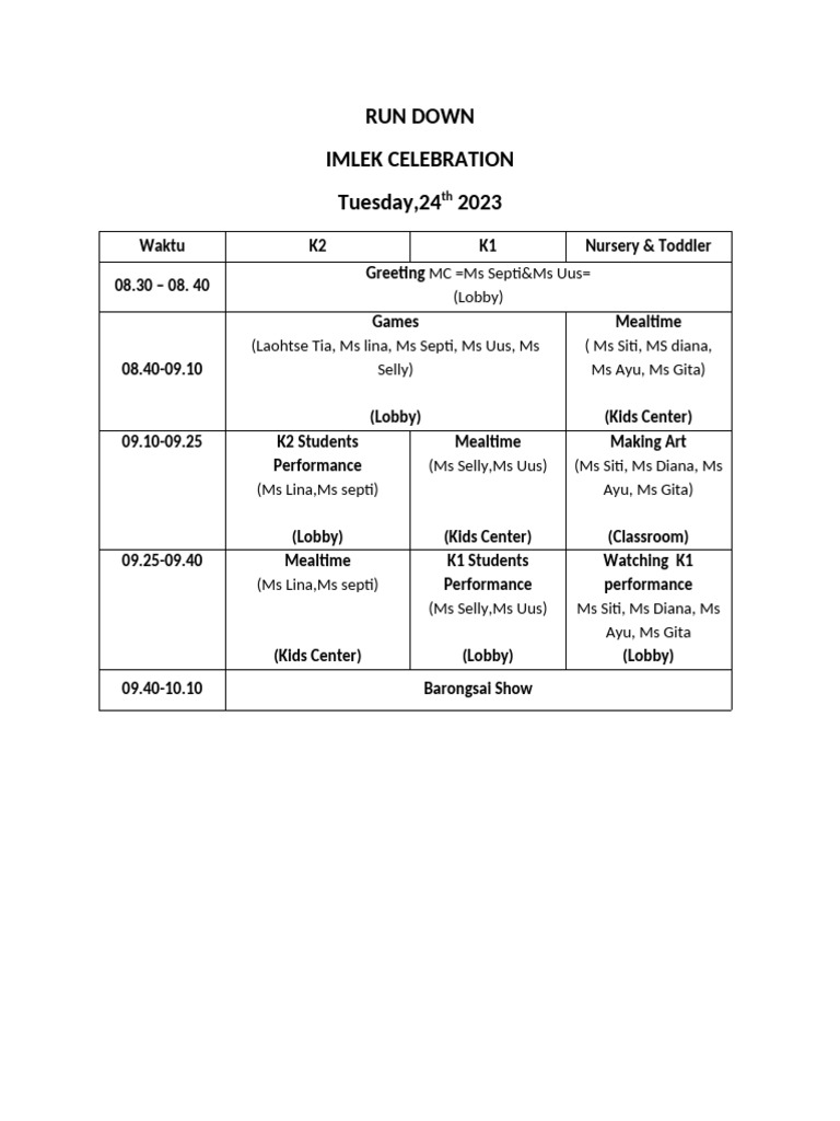 Imlek Celebration Event Schedule | PDF