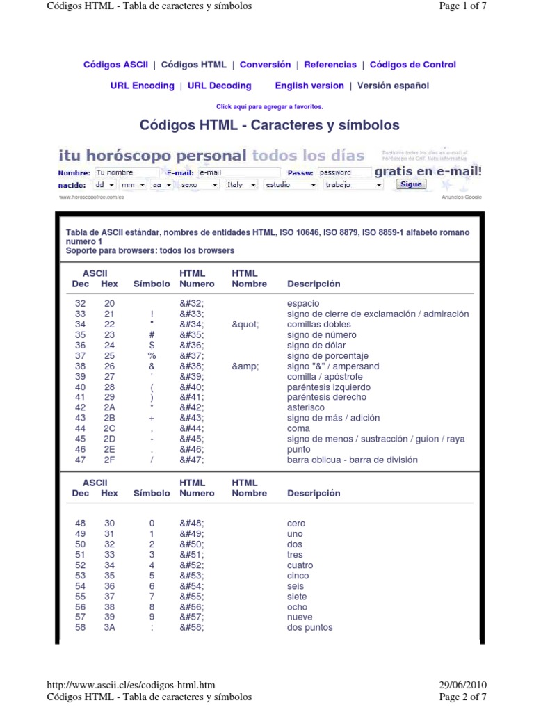 Codigos HTML | PDF | Ascii | Comillas