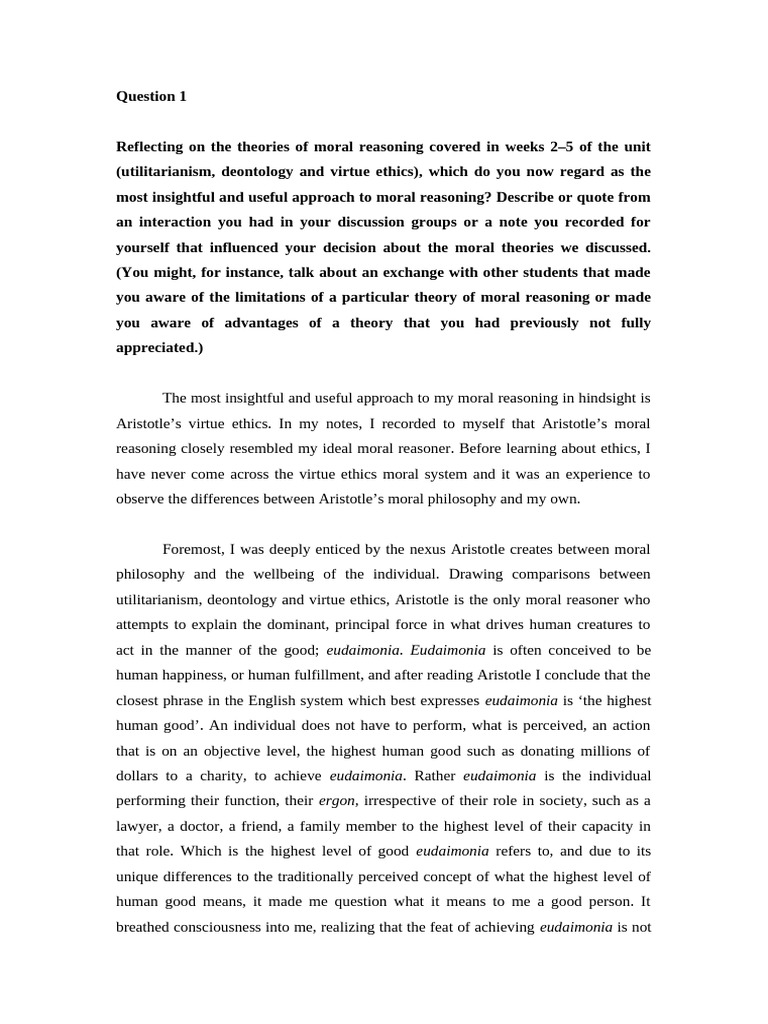 AT4 Reflection Task | PDF | Virtue Ethics | Utilitarianism