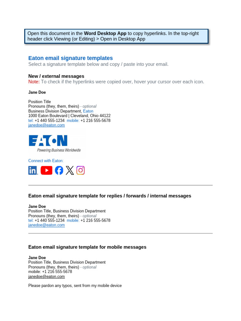 Eaton Signature Template With Links - MASTER | PDF