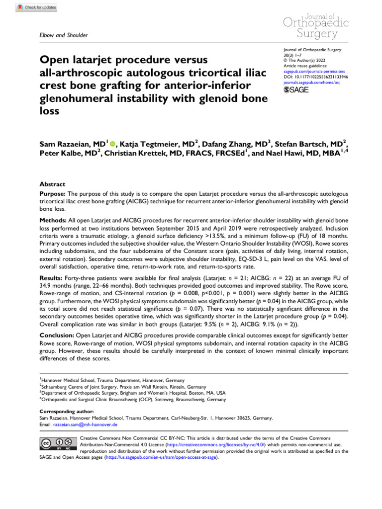 Razaeian Et Al 2022 Open Latarjet Procedure Versus All Arthroscopic ...