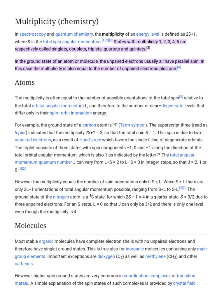 Quantum Chemistry Multiplicity | PDF | Physical Chemistry | Condensed ...