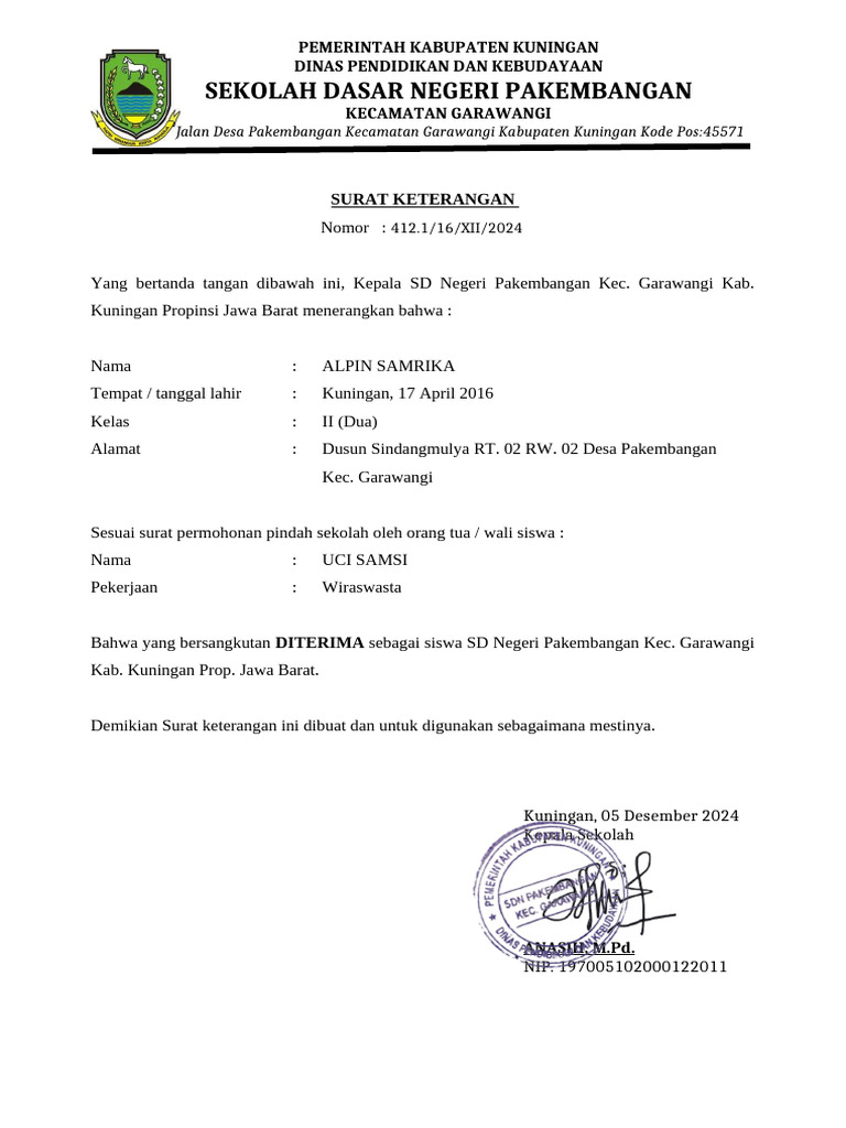 Surat Keterangan Diterima | PDF