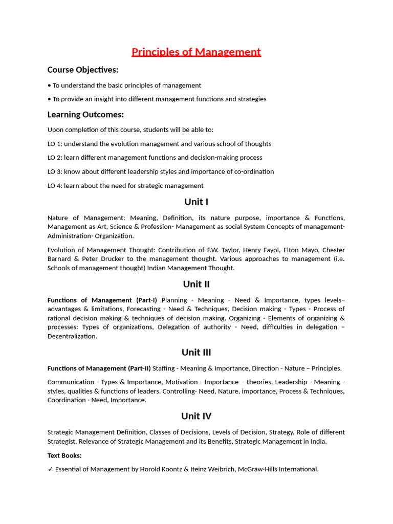 Principles of Management Syllabus | PDF | Strategic Management ...