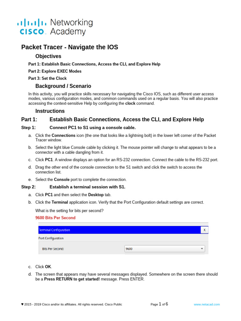 2.3.7 Packet Tracer - Navigate The IOS | PDF | Command Line Interface | Parameter (Computer ...