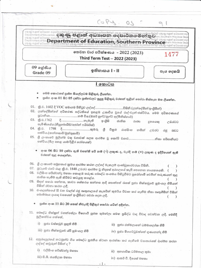 2022 Grade 9 3rd Tem History | PDF