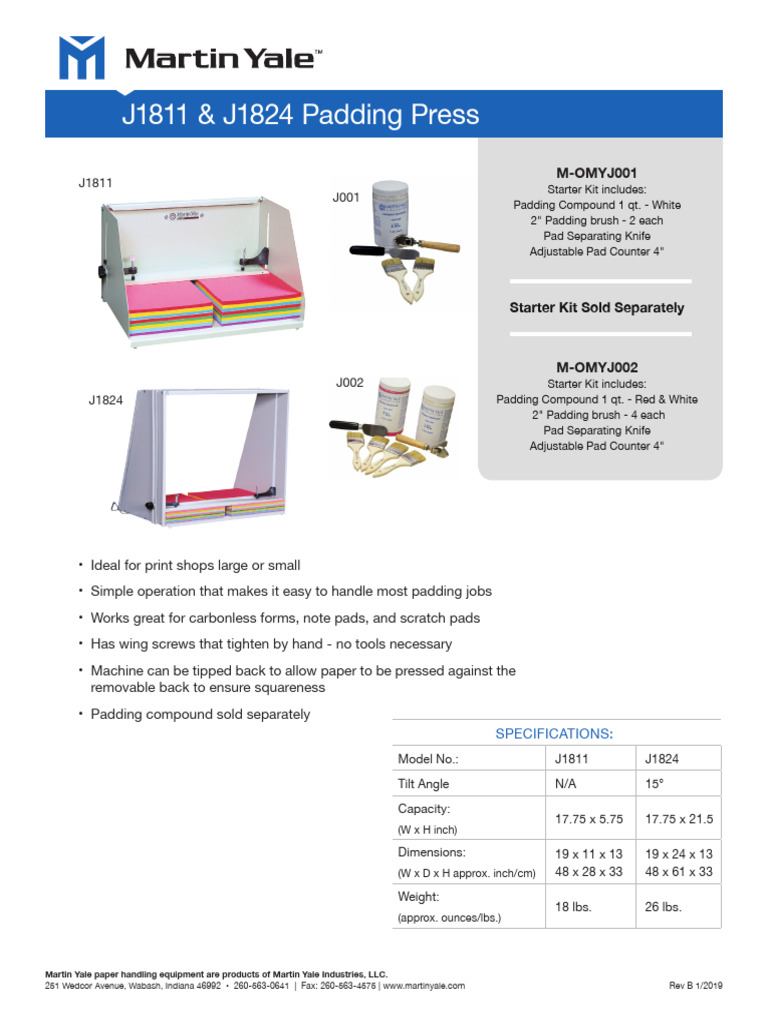 Martin-Yale-J1824-Medium-Padding-Press-Datasheet | PDF | Manufactured Goods | Tools