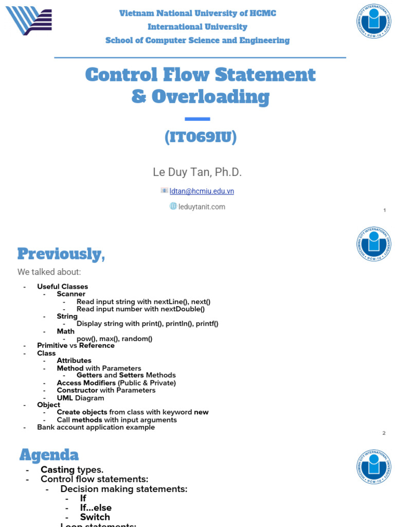 Lecture 4 - Control Flow Statement - Overloading | PDF | Control Flow | Constructor (Object ...