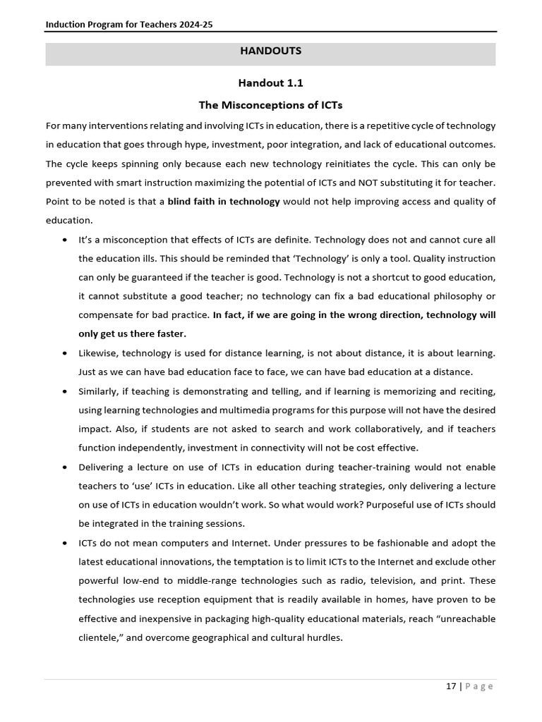 ICT Handouts For Induction Program Phase IV | PDF | Educational ...