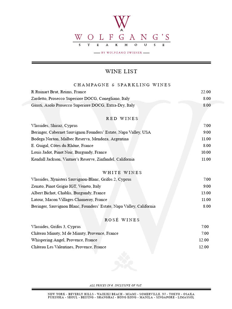 Wolfgangs Wine Menu | PDF | Napa Valley Ava | Champagne