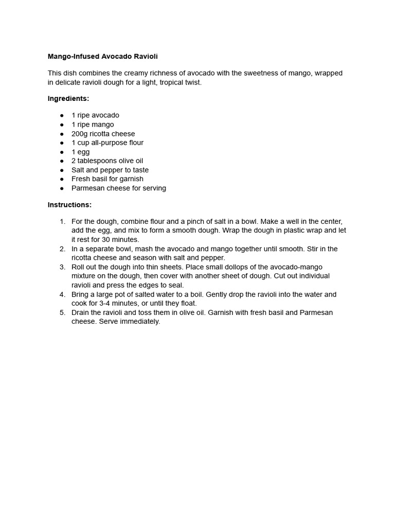 Mango Avocado Ravioli Recipe | PDF