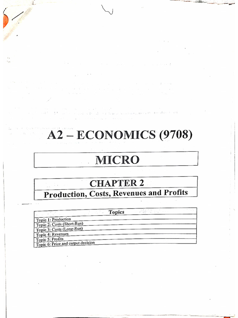 Micro Ch.2 Production,Costs revenue and profits | PDF