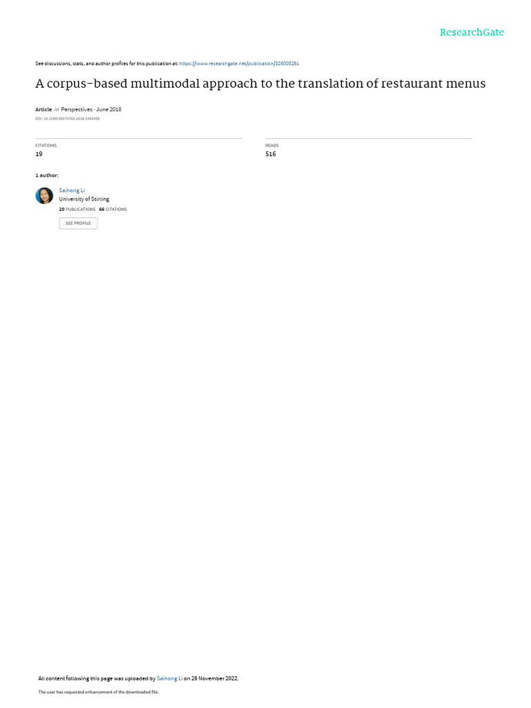 A Corpus-Based Multimodal Approach To The Translation of Restaurant ...
