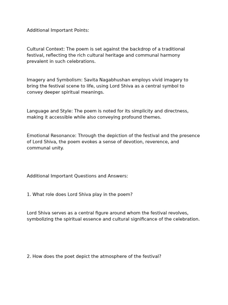 Shiva at the Festival: Poem Analysis | PDF