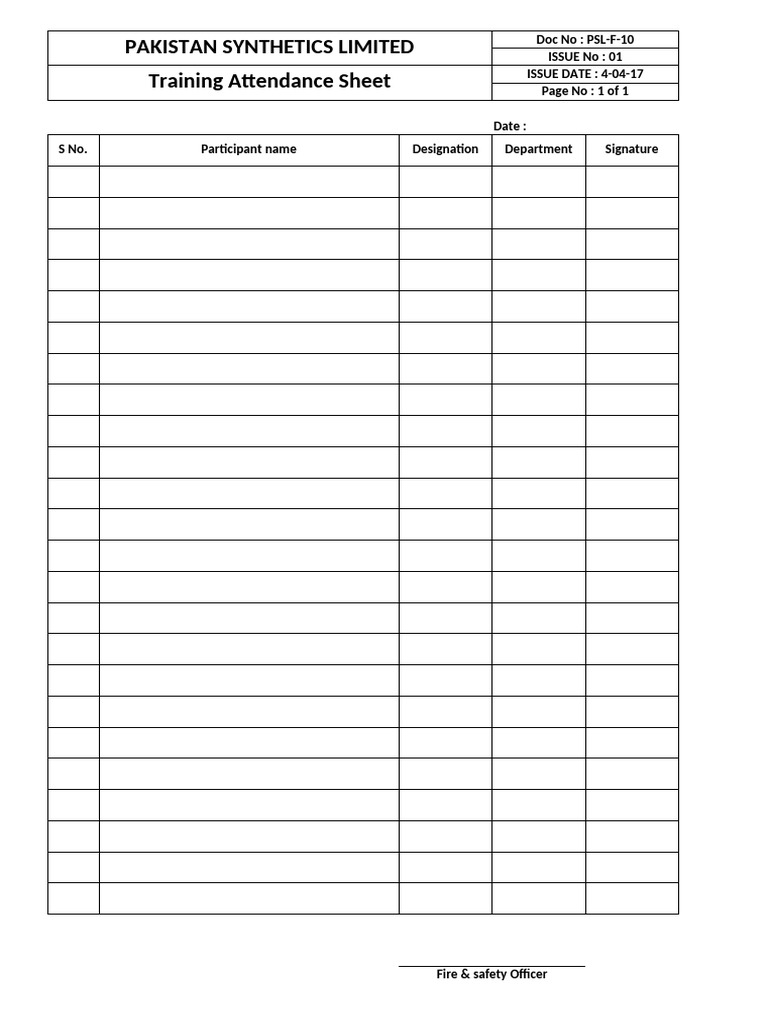 training attendance list | PDF