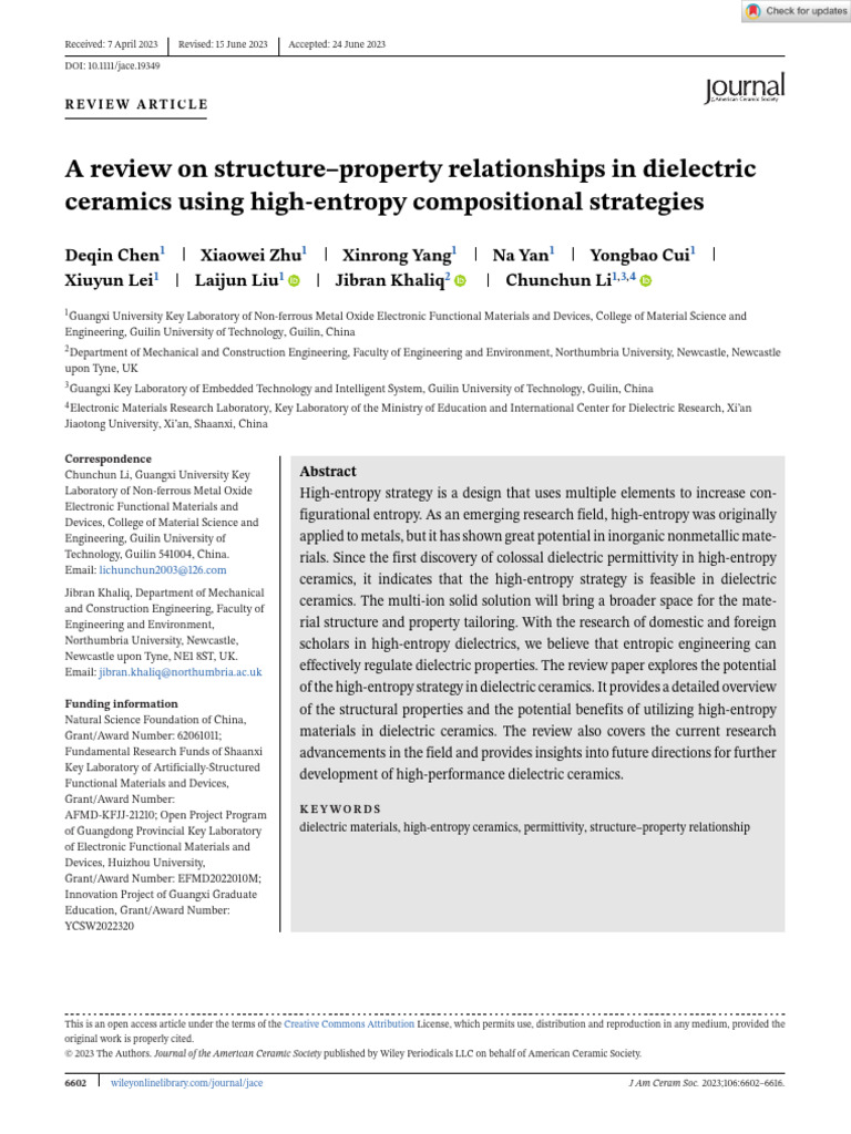 Journal of the American Ceramic Society - 2023 - Chen - A review on structure property ...