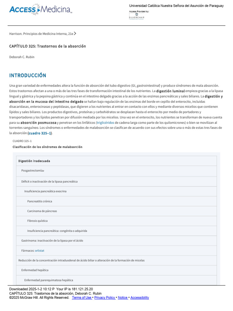 CAPÍTULO 325 - Trastornos de La Absorción | PDF | Digestión | Diarrea