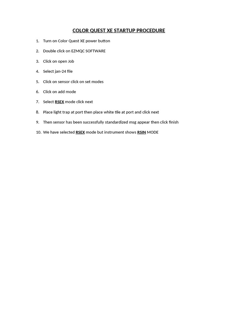 Color Quest Xe Startup Procedure | PDF