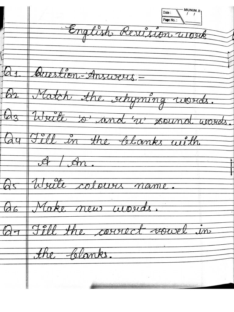 Revision work of english class L.K.G | PDF