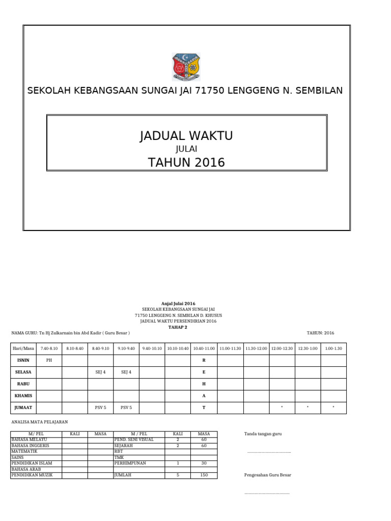 Jadual Waktu Anjal JULAI | PDF
