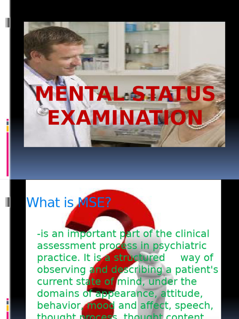 Mental Status Exam Guide | PDF | Hallucination | Mental Health